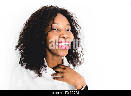 Nice black afro american on studio white background Stock Photo - Alamy