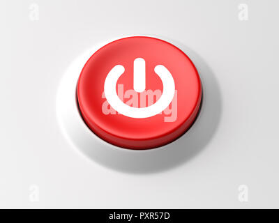3d rendered angled view of a red power button on a black background ...