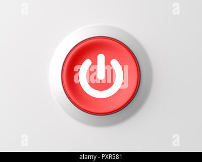 3d rendered front view of a red power button on a black background ...