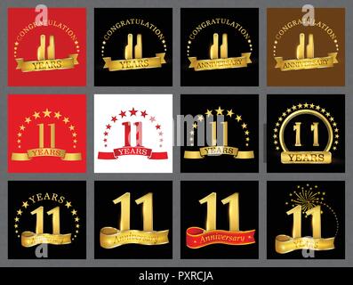 Golden number eleven years (11 years) celebration design. Anniversary ...