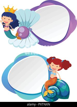 Border template with cute mermaid illustration Stock Vector Image & Art ...