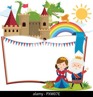 Border template with king and queen at the castle illustration Stock ...