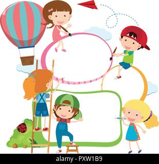 Border template with kids painting illustration Stock Vector Image ...