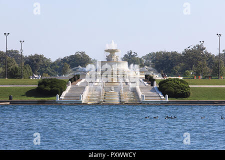 Detroit Michigan Scott Fountain on Belle Isle a city park on an island ...