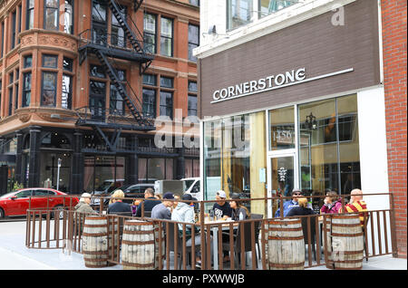 Fire escape on John R and Woodward Avenue, in Downtown Detroit, in ...