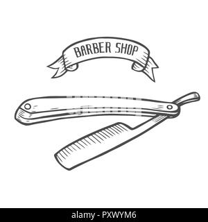 Barber Shop. Hand drawn razorin sketch style. Hand made lettering ...