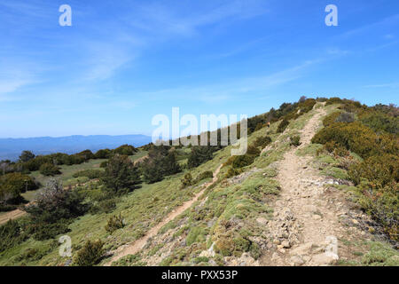 A landscape of a path on the edge of Peña Oroel mount, with the ...