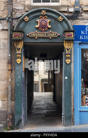 The ornate entrance to Tweeddale Court on The Royal Mile in central ...