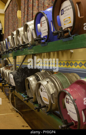 Real Ale casks racked and ready to pour at an Ale Festival Stock Photo ...