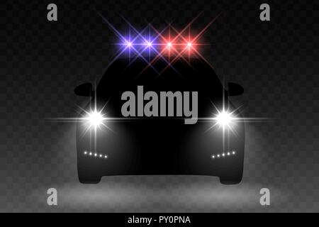 Car light flash effect with with light flasher atop of a police car on ...