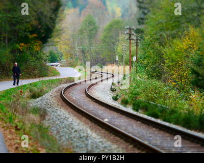 Tilt shift image of winding railroad tracks Stock Photo - Alamy