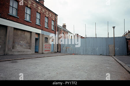 Belfast, 1972: Early peace wall separating Catholic and protestant ...