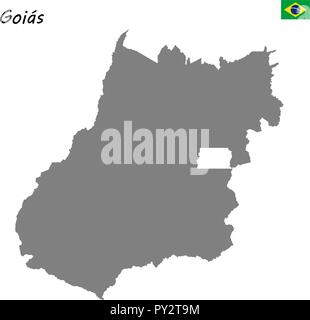 Goias State outline map isolated on white background, Brazil Stock ...
