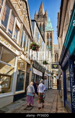 12 June 2018: Truro, Cornwall, UK - Shops and people in Boscawen Street ...