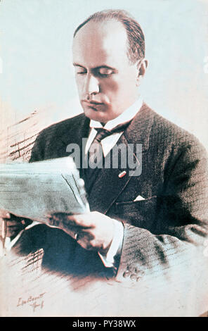 Portrait photograph of Benito Mussolini, Italian dictator, showing a ...