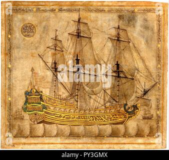 Calligraphic Galleon, 1766 AD Stock Photo - Alamy