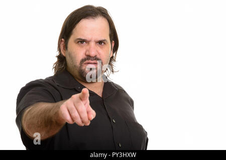Angry fat Caucasian man pointing finger Stock Photo - Alamy