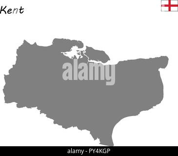 High Quality map of Kent is a county of England, with borders of the ...