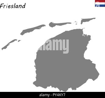 High Quality map of Friesland is a province of Netherlands, with ...