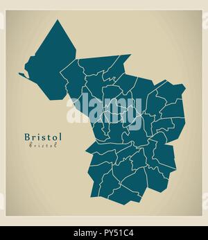 Modern City Map - Bristol city of England with wards and titles UK ...
