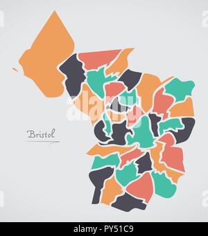 Modern City Map - Bristol city of England with wards and titles UK ...