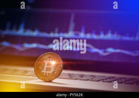 Cryptocurrency and business concept. On the business charts are ...