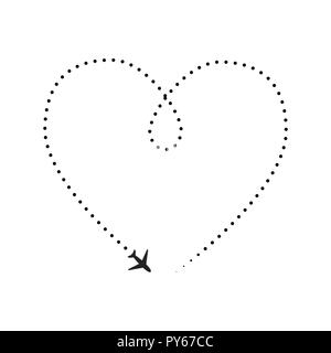 Plane and its track in the shape of a heart on white background. Vector ...