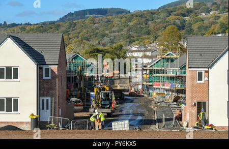 MOUNTAIN ASH, WOUTH WALES - OCTOBER 2018: Construction work underway on ...
