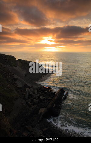 Sunset around Hartland Quay coast, North Devon, England, UK Stock Photo ...