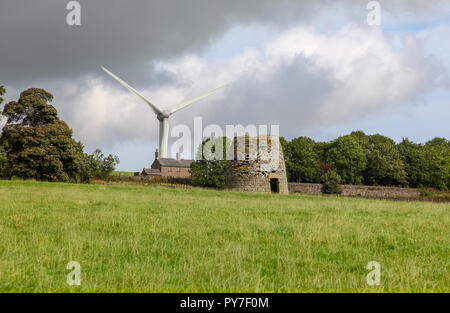 Old windmill remains and modern wind turbine Hart Hartlepool Stock ...
