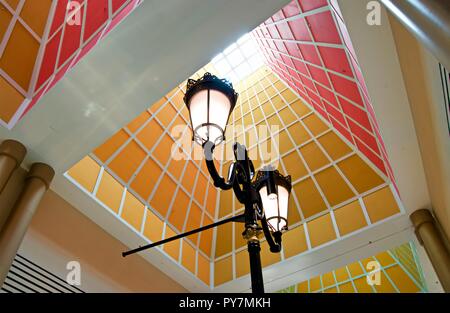 The interior geometric pattern of building lamp fixture in lobby Stock ...