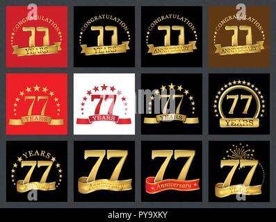Set of number seventy-seven years (77 years) celebration design ...