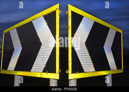 arrow symbols on sharp bend warning drivers on country road yorkshire ...