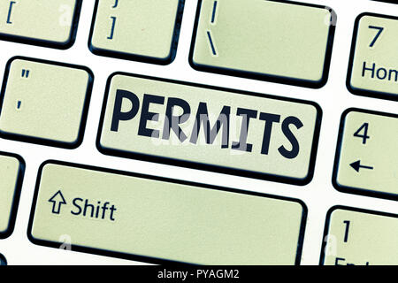 Conceptual hand writing showing Permits. Business photo showcasing ...