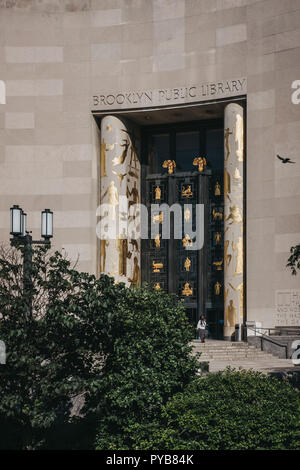 Central Brooklyn Public Library in New York City at night Stock Photo ...