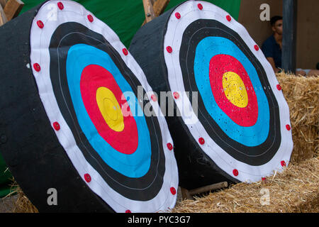 Close up view of a pair of Medieval archery targets Stock Photo - Alamy