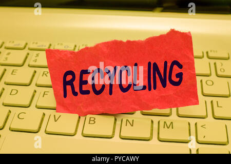 Writing note showing Recycling. Business photo showcasing Converting ...