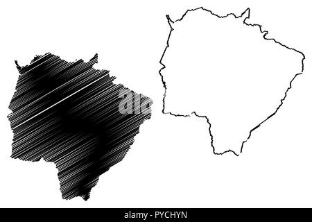 Mato Grosso do Sul State outline map isolated on white background, Brazil Stock Vector Image ...