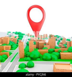 City map with location pin on computer monitor - 3D illustration Stock ...