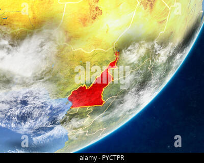 Cameroon on model of Earth with country borders and blue oceans with ...
