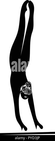 Silhouette vector graphic of gymnast on beam performing a back walkover ...