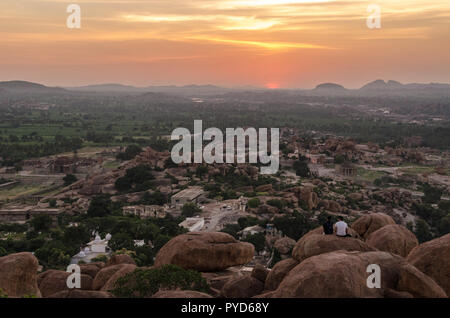 The landscape view or scenery of Hampi, viewed from Anjana mountain ...