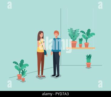 couple with houseplants in shelf Stock Vector Image & Art - Alamy