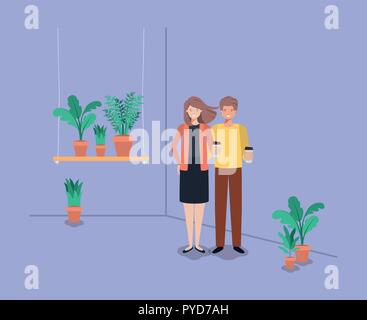 couple with houseplants in shelf Stock Vector Image & Art - Alamy