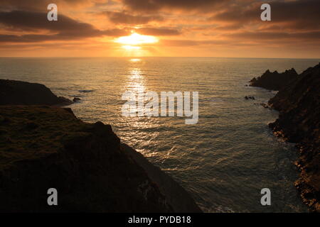 Sunset around Hartland Quay coast, North Devon, England, UK Stock Photo ...