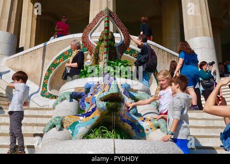 The Dragon Stairway. Park Guell by Antoni Gaudi architect. Barcelona ...