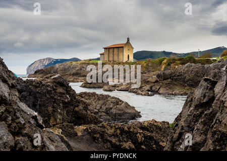 Little church in the coast of the Basque Country, landscape near ...