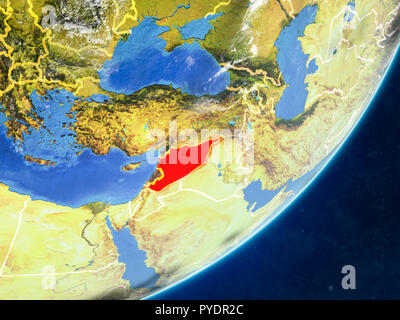 Syria on model of planet Earth with country borders and very detailed ...
