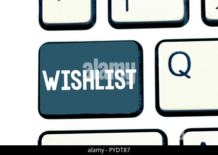 Text sign showing Wishlist. Conceptual photo List of desired but often ...
