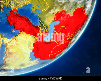 ECO member states on model of planet Earth with country borders and ...